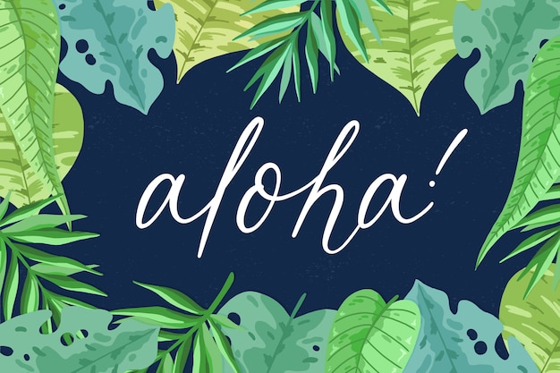 Tropical Leaves Frame the Aloha Greeting | Jiffy Designs