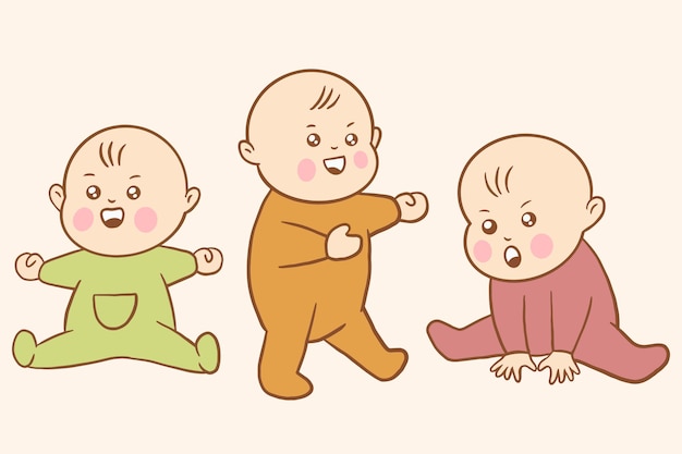 Adorable Baby Trio in Colorful Outfits Playfully Poses | Jiffy Designs