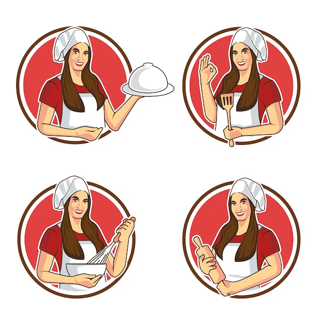 Smiling Chef Presenting Delicious Dishes in Retro-Inspired Frames ...
