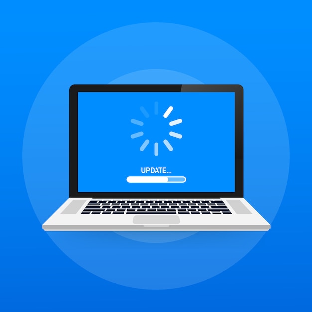 Laptop Loading Update on Bright Blue Background | Jiffy Designs