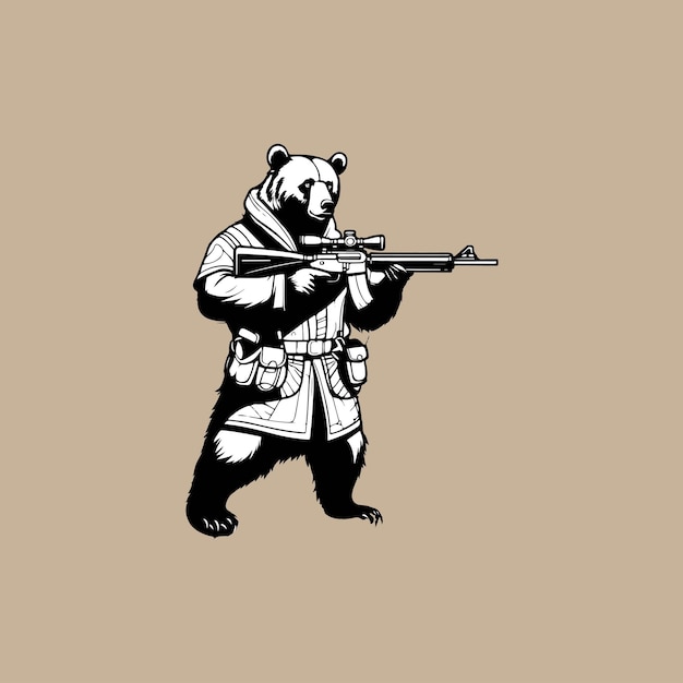 Panda Warrior Wielding Rifle in Striking Monochrome Illustration ...