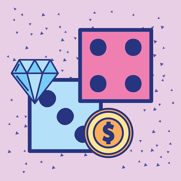 Vibrant Geometric Illustration with Diamond, Dice, and Money Icons ...