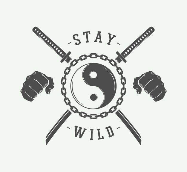 Striking Yin-Yang Emblem with Crossed Samurai Swords and Motivational ...