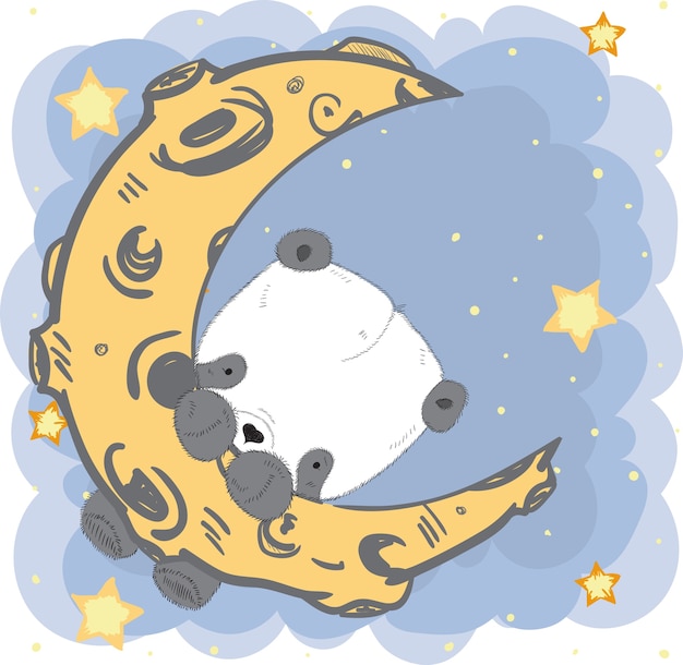 Adorable Panda Embracing Crescent Moon with Stars Illustration | Jiffy ...