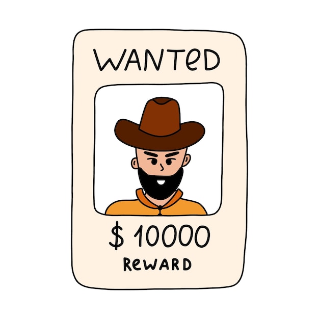 Iconic Wanted Poster Featuring Rugged Cowboy with Distinctive Hat ...