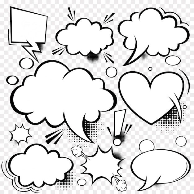 Whimsical Monochrome Comic Book Style Speech Bubbles and Shapes | Jiffy ...