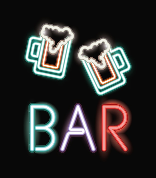 Vibrant Neon Bar Signage with Glowing Beer Mugs | Jiffy Designs