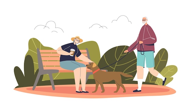 Elderly Couple Enjoying Peaceful Park Stroll with Their Loyal Canine ...