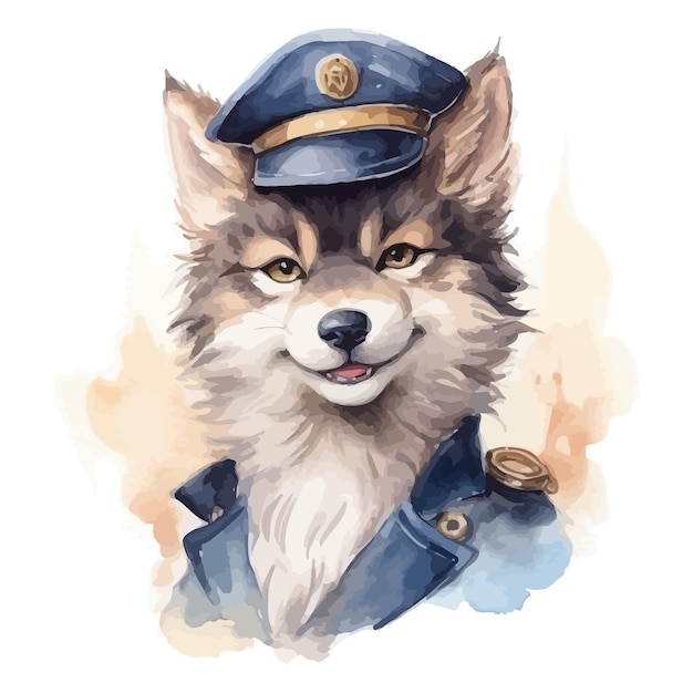 Dashing Husky Officer in Watercolor Uniform Portrait | Jiffy Designs