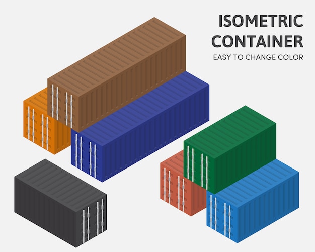 Vibrant Isometric Cargo Containers in Diverse Colors | Jiffy Designs