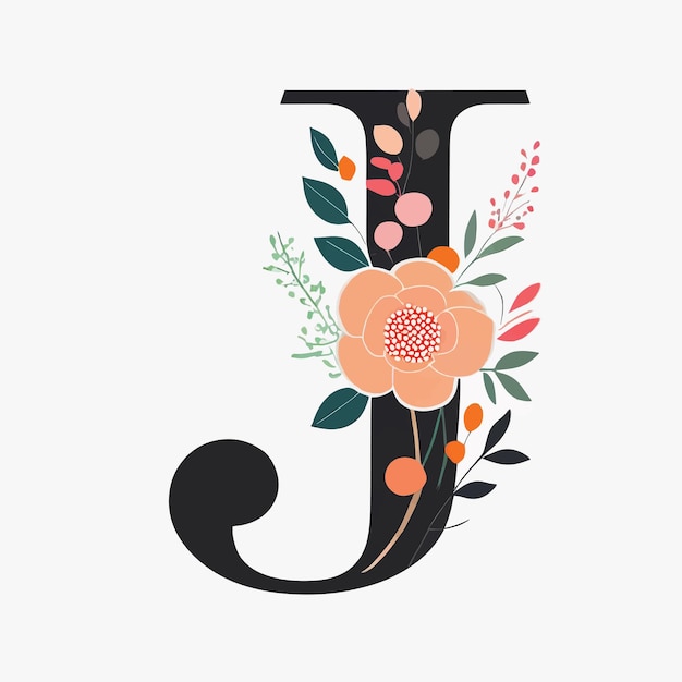 Vibrant Floral Letter J with Lush Botanical Elements | Jiffy Designs
