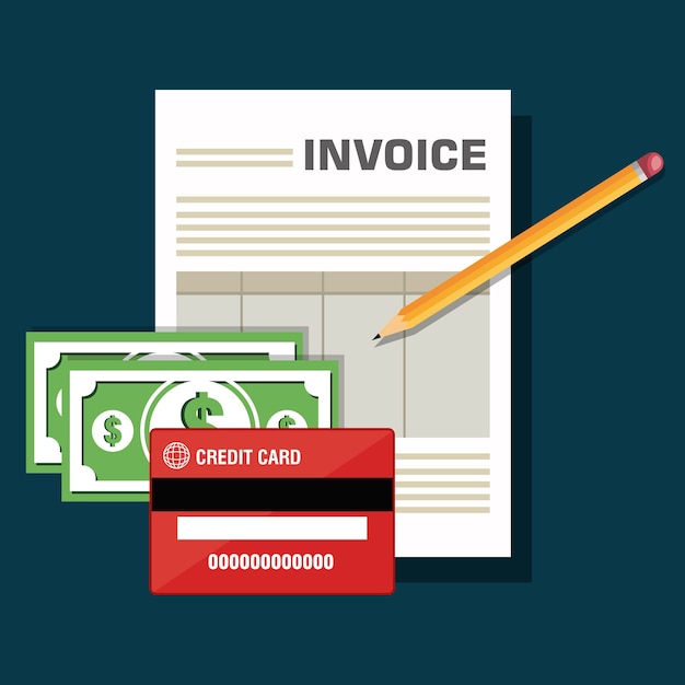 Invoice Payment Illustration with Cash, Credit Card and Pencil | Jiffy ...