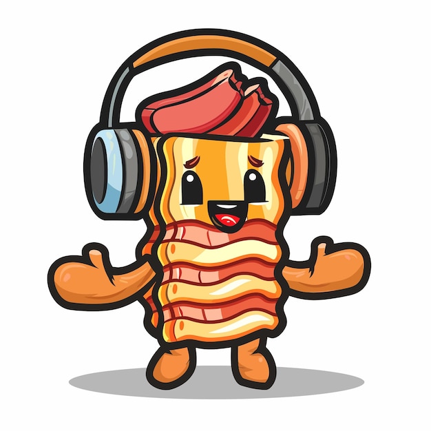 Cheerful Bacon Mascot Rocking Out with Headphones | Jiffy Designs