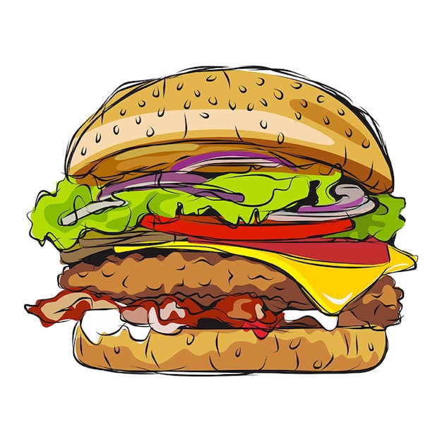 Delicious Cartoon Cheeseburger with Vibrant Toppings | Jiffy Designs