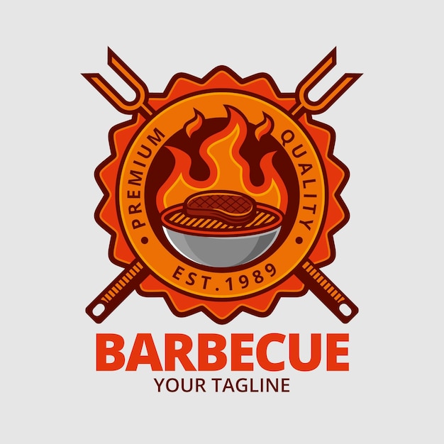 Iconic Barbecue Emblem with Flaming Grill and Crossed Forks | Jiffy Designs