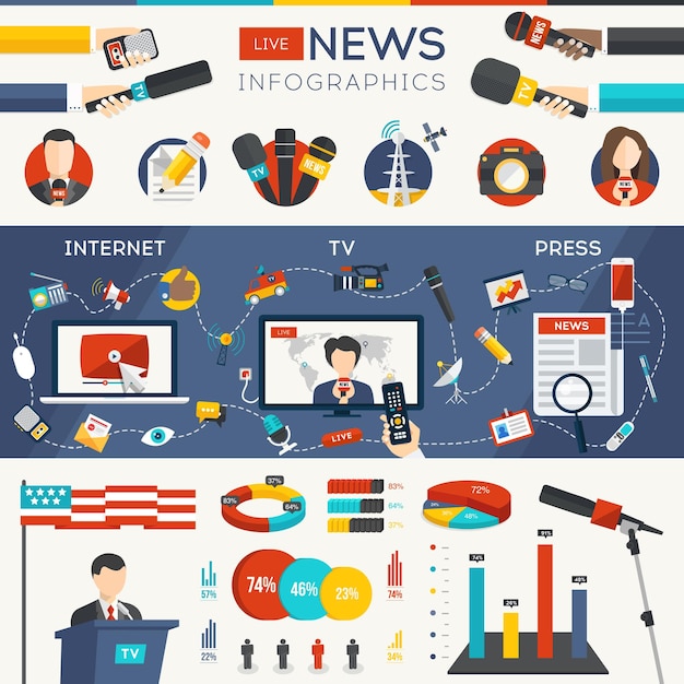 Diverse Media Icons and Infographic Elements in Vibrant Design | Jiffy ...