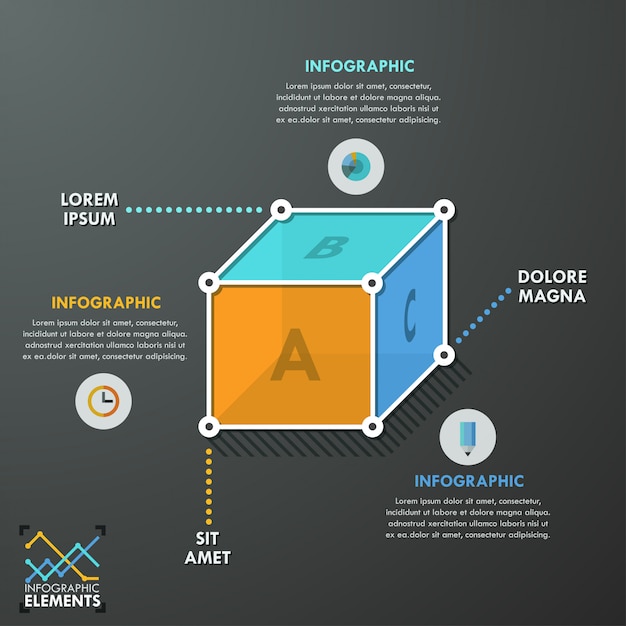 Vibrant Infographic Cube with Geometric Shapes and Icons | Jiffy Designs