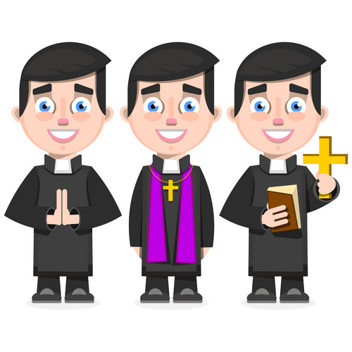 Set Of Catholic Priest In Cartoon Style Vector Illustration On White ...