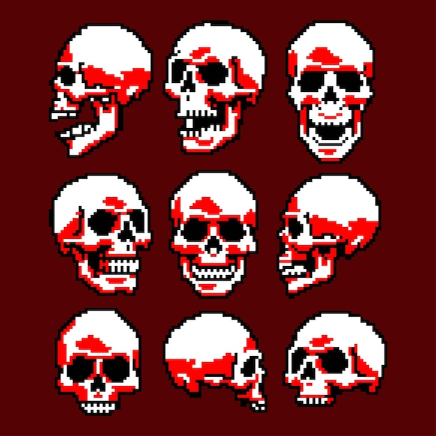 Haunting Pixel Skulls: A Chilling Monochrome Mosaic | Jiffy Designs