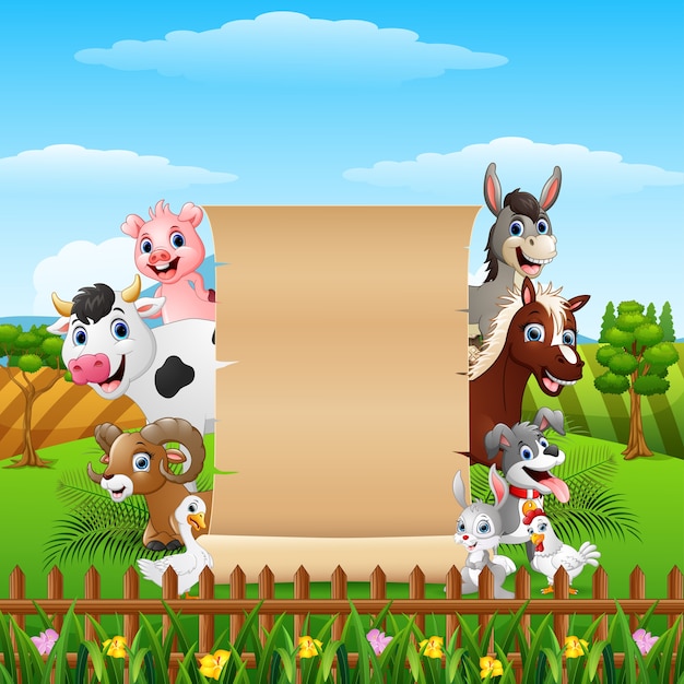 Playful Farm Animals Surrounding Blank Canvas in Vibrant Landscape ...