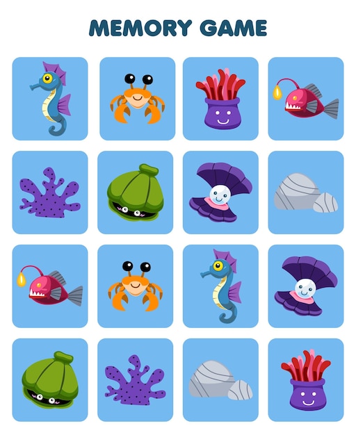 Vibrant Sea Creature Memory Game with Diverse Marine Life | Jiffy Designs