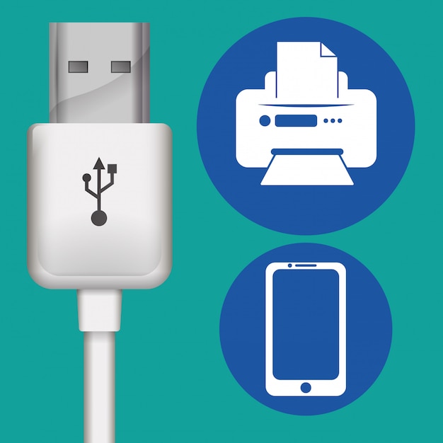 USB Drive with Printer and Phone Icons Collection | Jiffy Designs