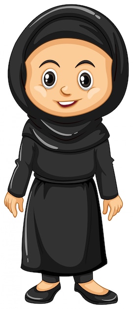 Smiling Hijabi Girl Character in Black Abaya Illustration | Jiffy Designs