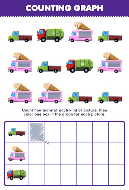 Colorful Trucks and Counting Graph for Kids | Jiffy Designs