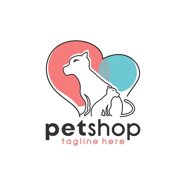 Vibrant Pet Shop Logo with Silhouetted Cat and Heart | Jiffy Designs