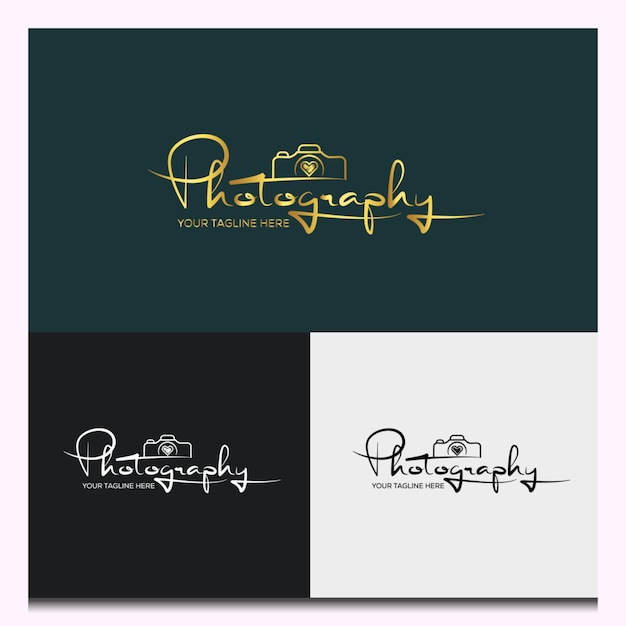 Elegant Camera Logo with Flowing Typography in Gold | Jiffy Designs