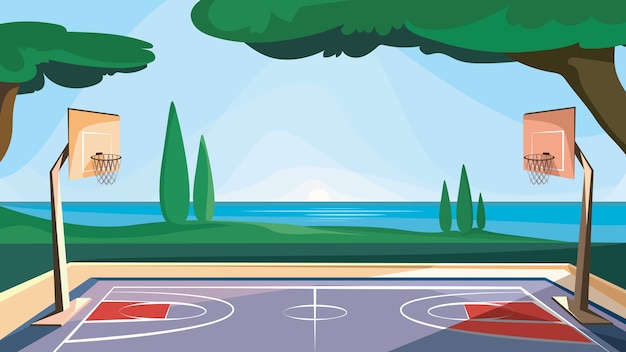 Vibrant Outdoor Basketball Court with Scenic Ocean View | Jiffy Designs