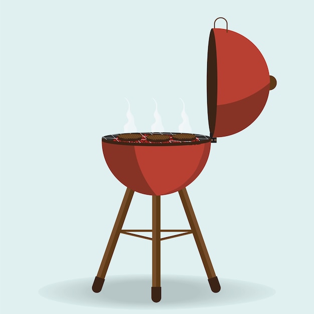 Vibrant Red Barbecue Grill with Smoky Charcoal | Jiffy Designs