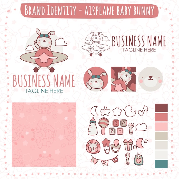 Adorable Airplane-Themed Baby Bunny Brand Identity Elements | Jiffy Designs