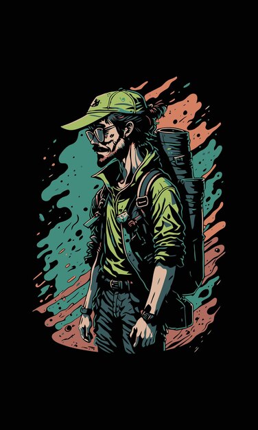 Rugged Outdoorsman in Vibrant Grunge Art | Jiffy Designs