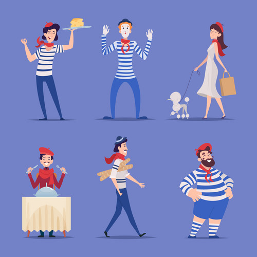 French Characters. Authentic National France People Paris Festival ...