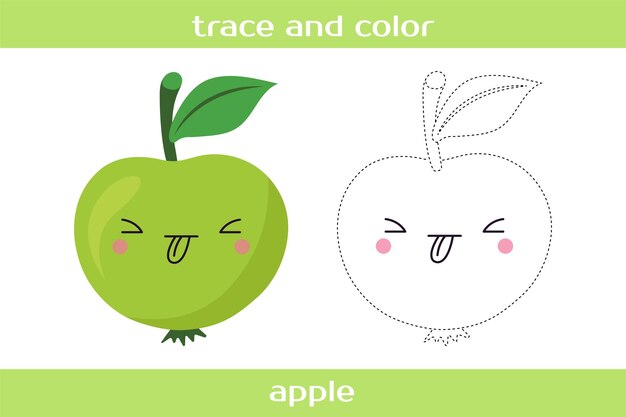 Adorable Illustrated Green Apple for Tracing and Coloring | Jiffy Designs