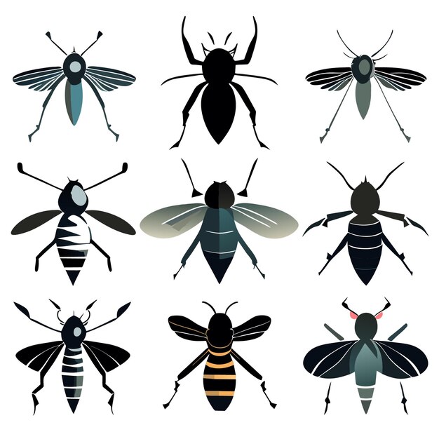 Diverse Collection of Stylized Insect Silhouettes | Jiffy Designs