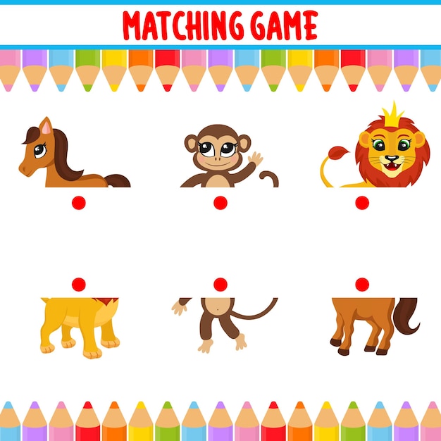 Vibrant Animal Matching Game with Colorful Pencils | Jiffy Designs