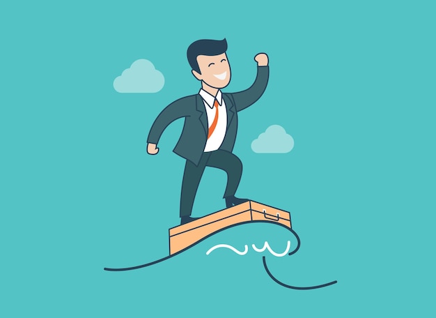 Determined Businessman Riding a Flying Carpet to Success | Jiffy Designs