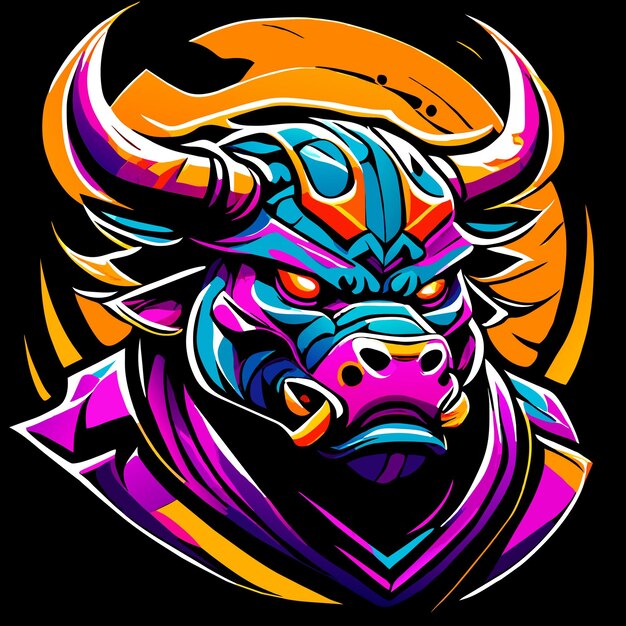 Vibrant Mythical Bull Warrior with Horns and Fierce Gaze | Jiffy Designs