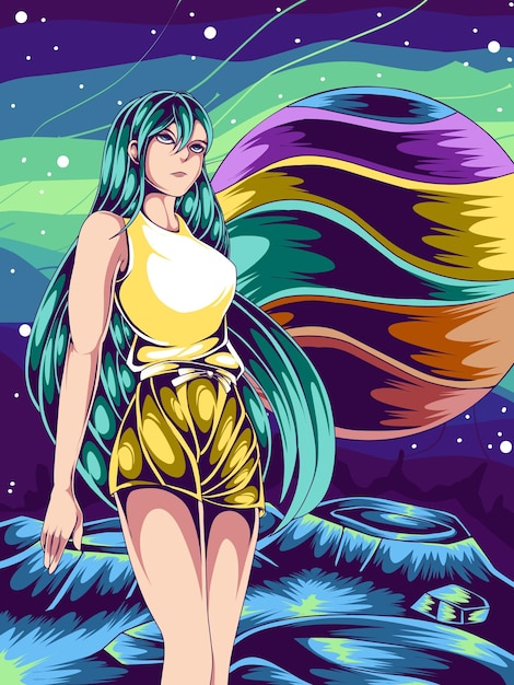 Cosmic Mermaid in Vibrant Dreamscape under Starry Sky | Jiffy Designs