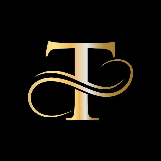 Elegant Flourished Golden Letter T on Black Background | Jiffy Designs