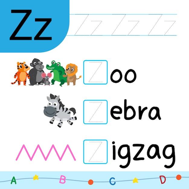 Colorful Zoo Animals and Alphabet Learning Illustration for Children ...