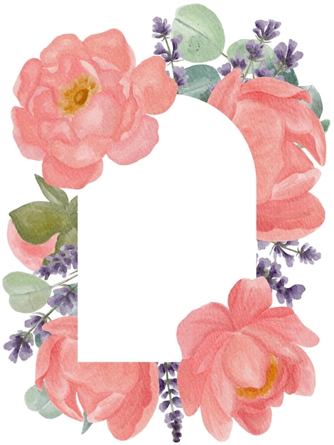 Vibrant Floral Frame with Watercolor Roses and Lavender | Jiffy Designs