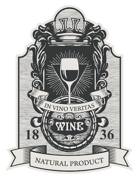 Elegant Vintage Wine Crest with Intricate Detailing | Jiffy Designs