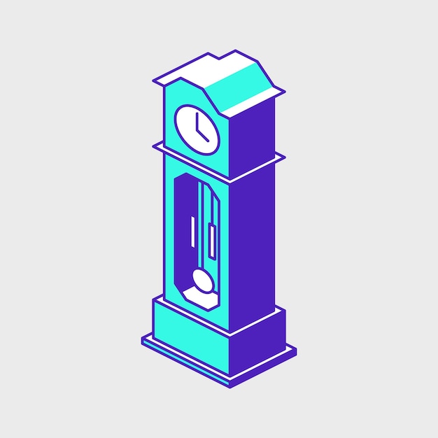 Vibrant Isometric Clock Tower with Retro Aesthetic | Jiffy Designs