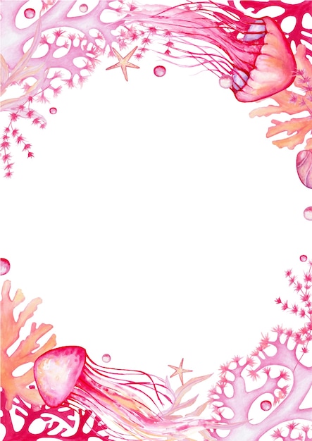 Vibrant Coral Reef Frame with Starfish and Bubbles | Jiffy Designs