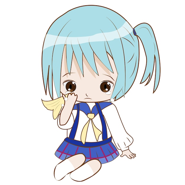 Cute Anime-Style Chibi Character with Blue Hair and Uniform | Jiffy Designs