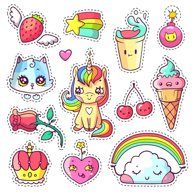 Whimsical Sticker Collection: Kawaii Critters, Sweets, and Rainbows ...
