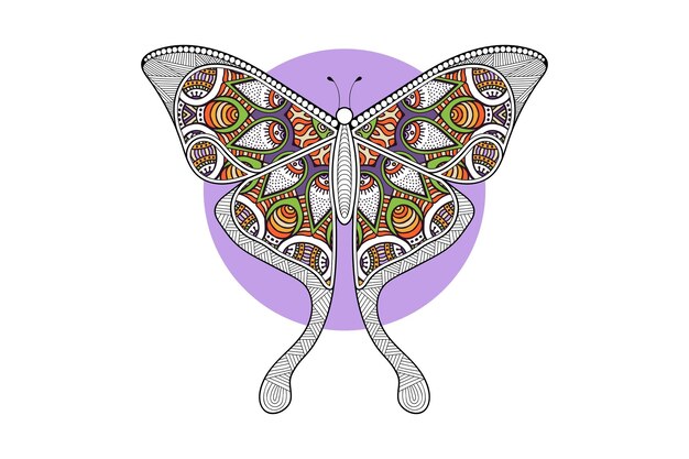 Intricate Butterfly Design with Ethnic Patterns and Purple Accents ...